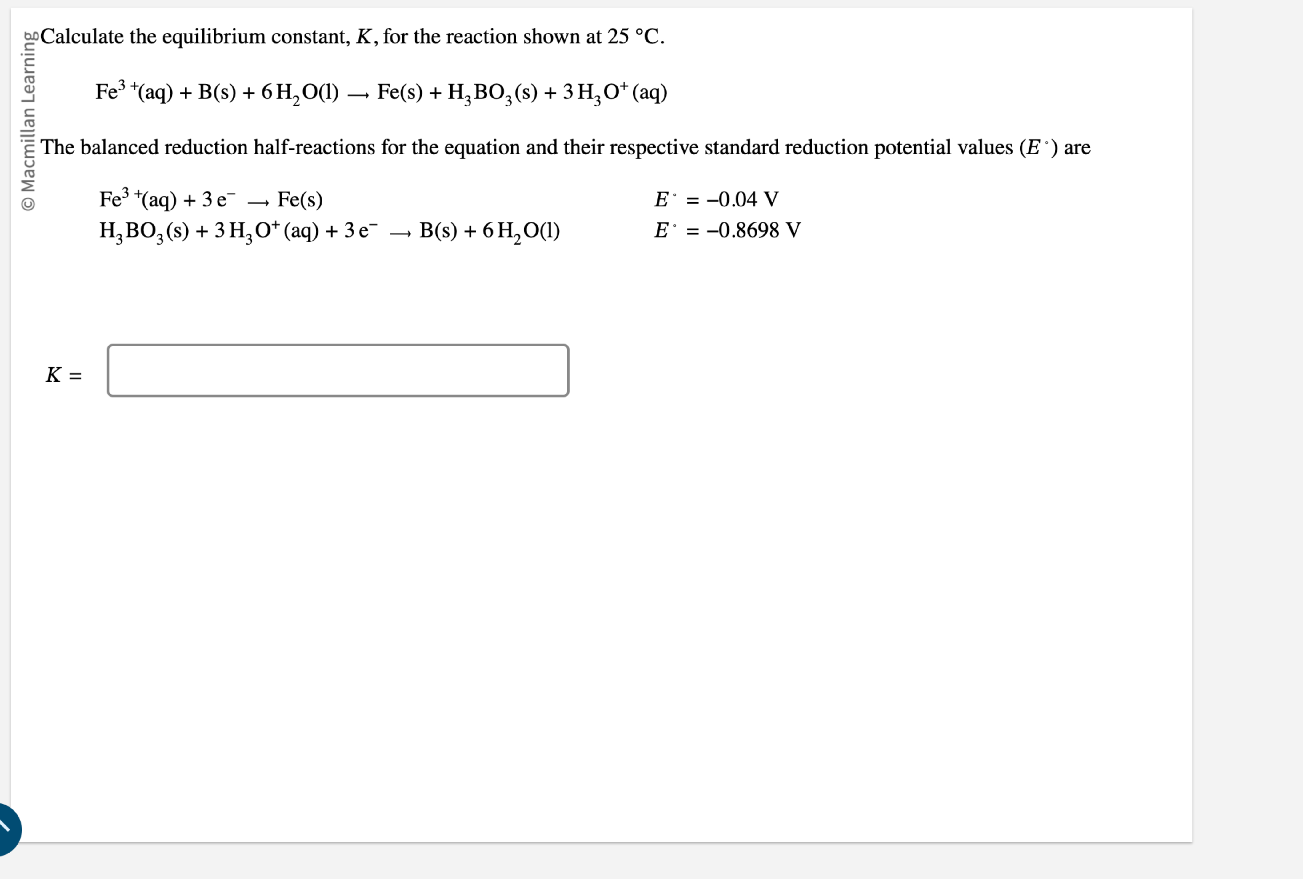 Solved The Balanced Reduction Half Reactions For The