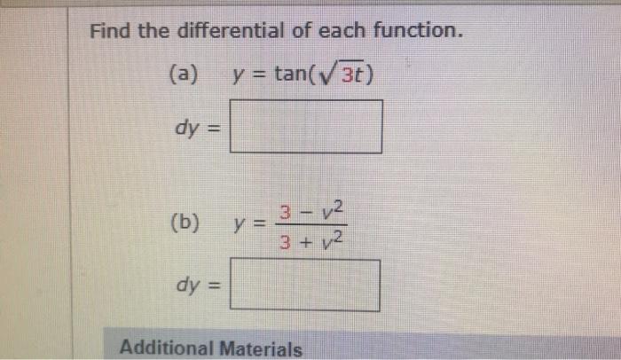 Solved Find the differential of each function. (a) y = | Chegg.com