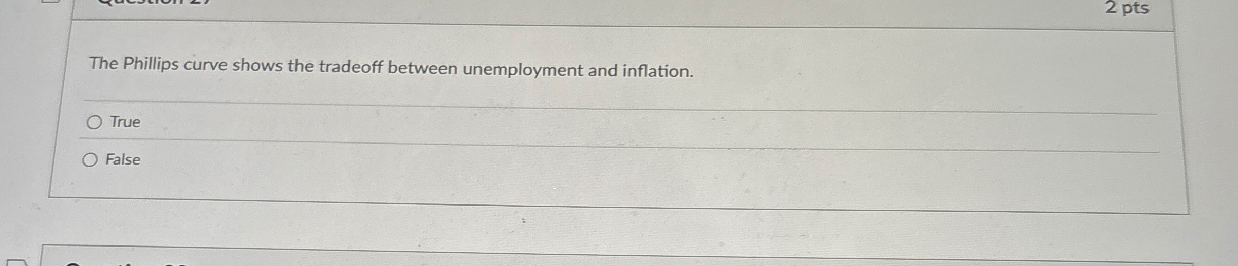Solved 2 ﻿ptsThe Phillips curve shows the tradeoff between | Chegg.com