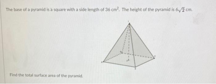 Solved The base of a pyramid is a square with a side length | Chegg.com