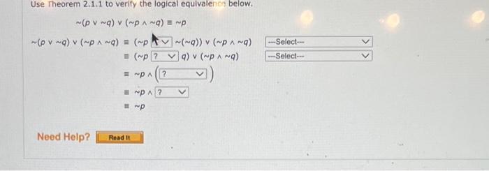 Solved Use Theorem 2.1.1 to verify the logical equivalencs | Chegg.com