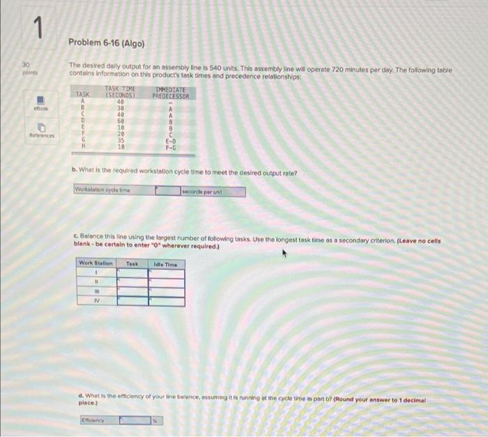 Solved 1 Problem 6-16 (Algo) 30 points The desired dally | Chegg.com