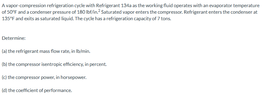 Solved A vapor-compression refrigeration cycle with | Chegg.com