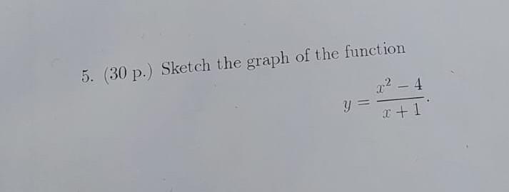 Solved 5. (30 p.) Sketch the graph of the function y=x+1x2−4 | Chegg.com