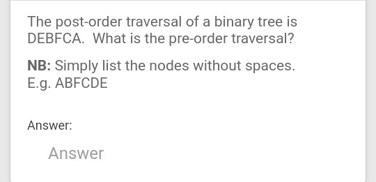 Solved The preorder traversal sequence of a binary search | Chegg.com