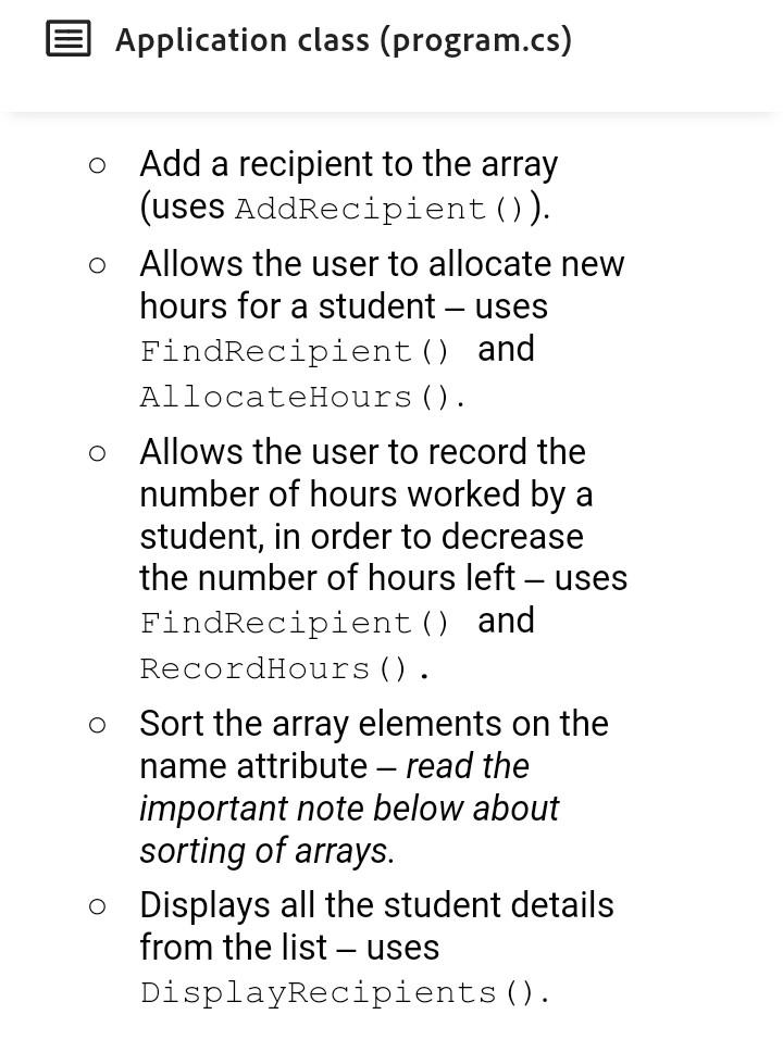 Solved \r\n\r\n\r\n\r\nApplication class (program.cs) For | Chegg.com