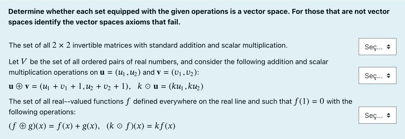 Solved Determine whether each set equipped with the given | Chegg.com