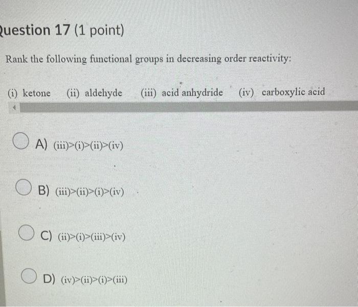Solved Rank the following functional groups in decreasing | Chegg.com