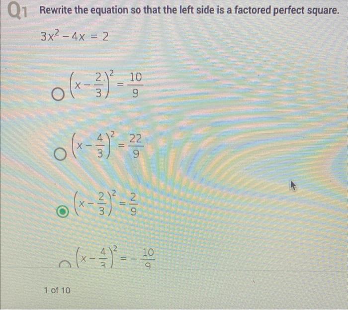 Solved Rewrite the equation so that the left side is a | Chegg.com