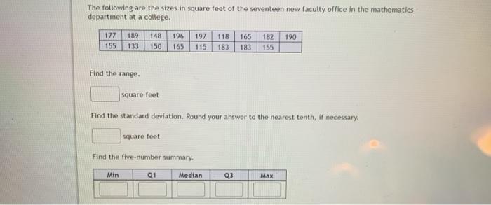 Solved The following are the sizes in square feet of the | Chegg.com