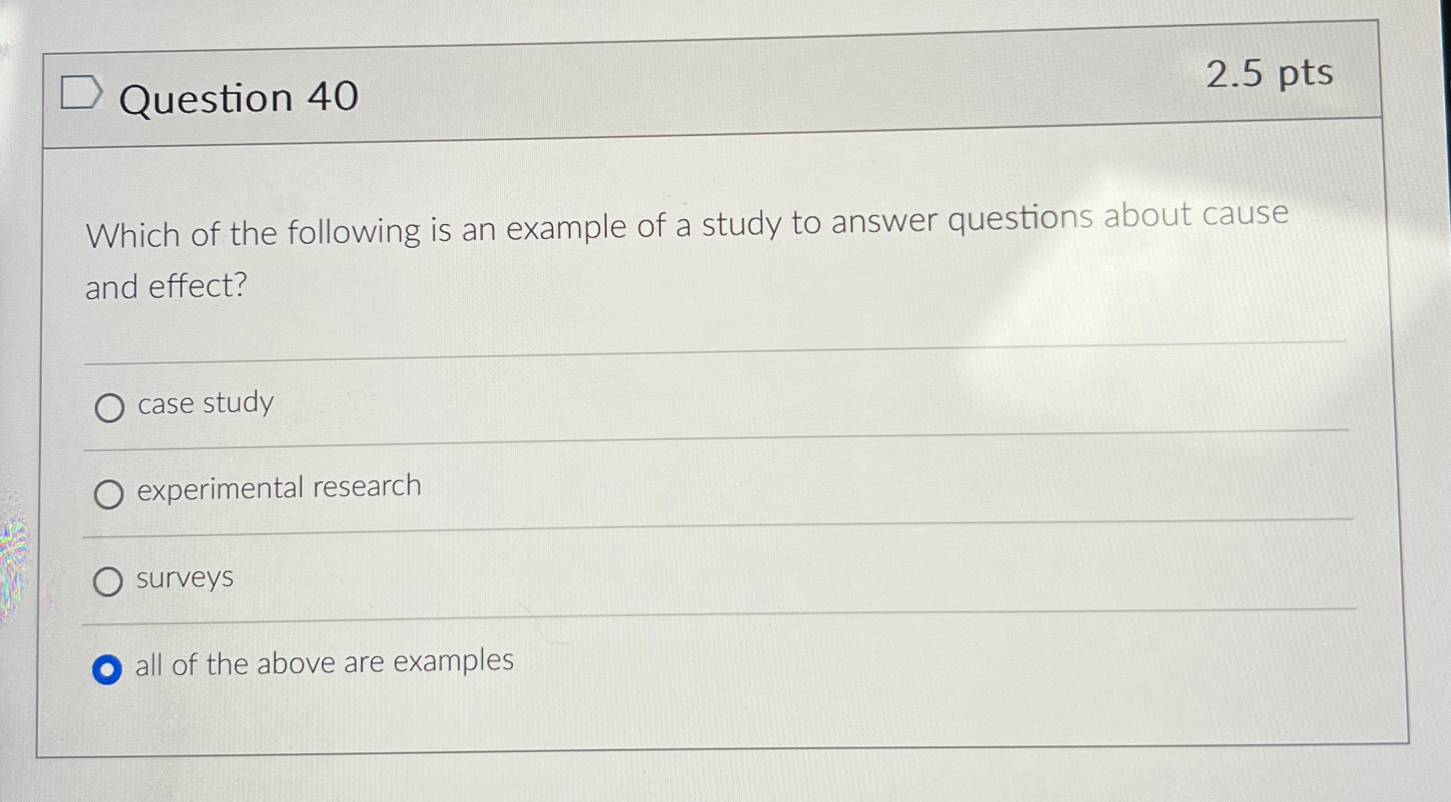 Solved Question 402.5ptsWhich of the following is an example | Chegg.com