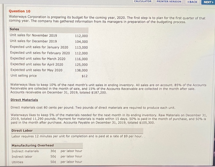 Solved CALCULATOR PRINTER VERSION BACK NEXT Question 10 | Chegg.com