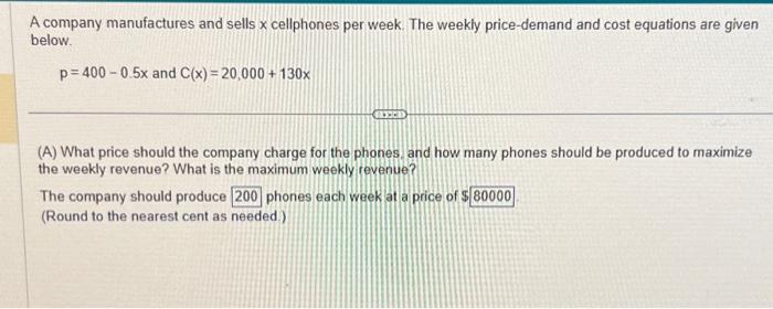 Solved A company manufactures and sells x cellphones per | Chegg.com