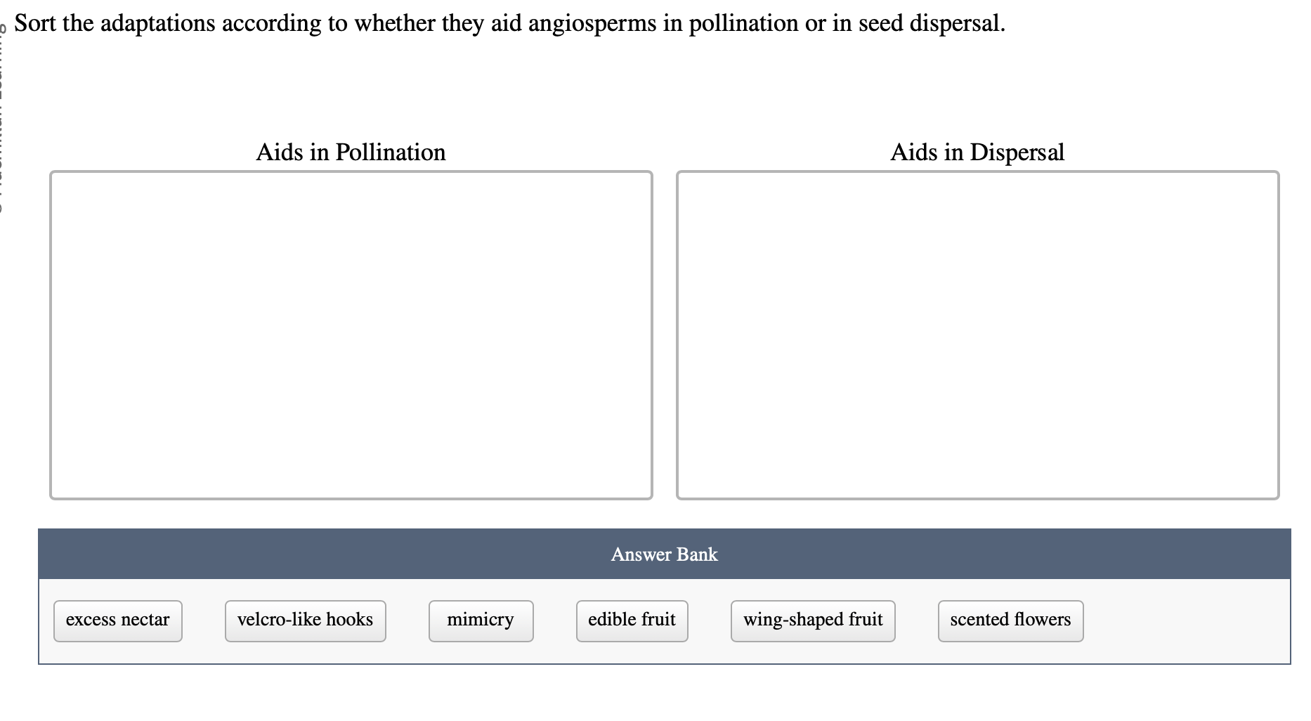 Solved Sort the adaptations according to whether they aid | Chegg.com
