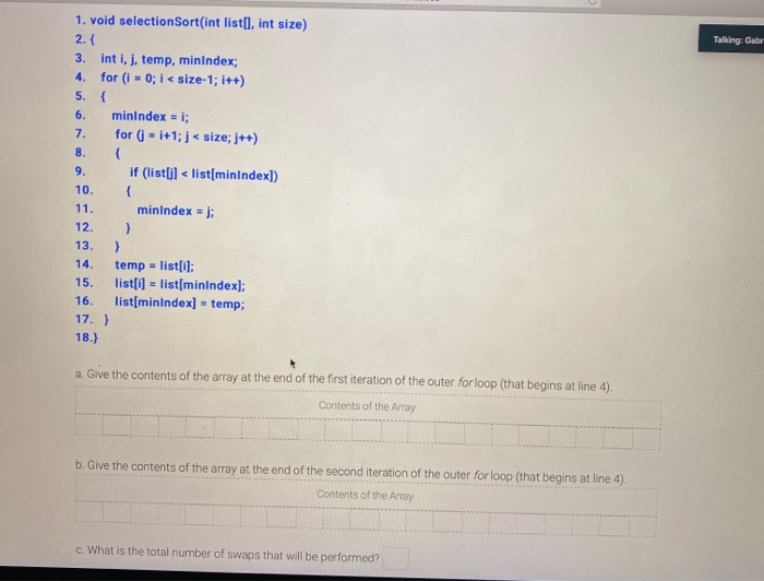 Solved Talking Gabr 1 Void Selection Sortint List Int 