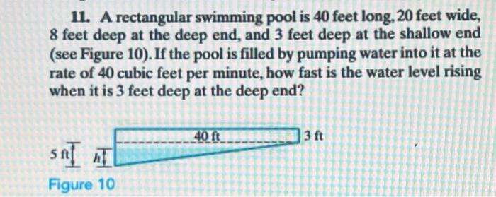 Solved 11. A rectangular swimming pool is 40 feet long, 20 | Chegg.com