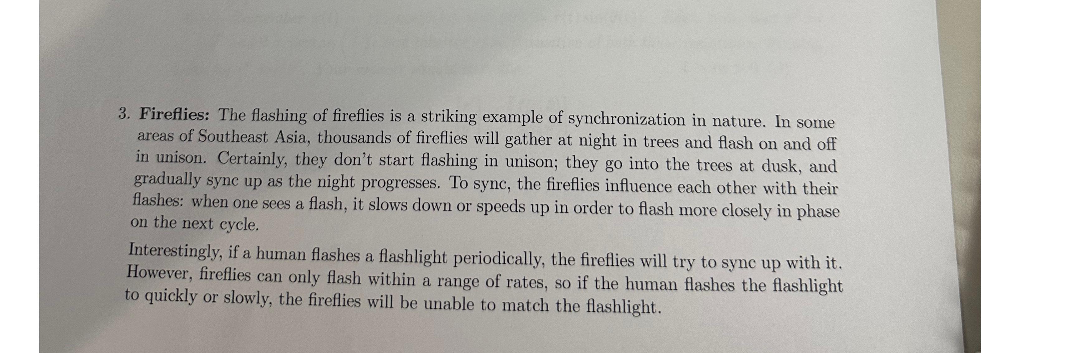Solved Fireflies: The flashing of fireflies is a striking | Chegg.com