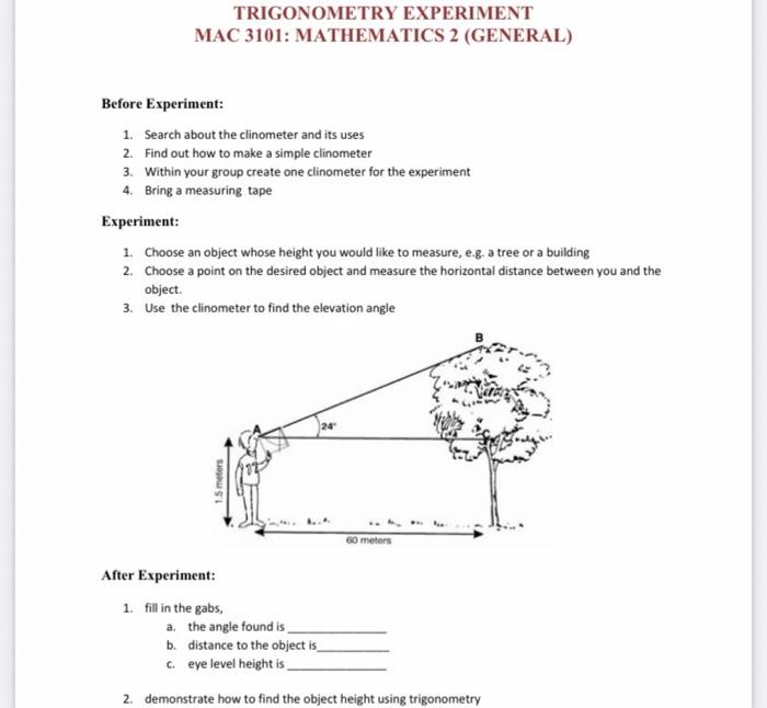 Solved TRIGONOMETRY EXPERIMENT MAC 3101: MATHEMATICS 2 | Chegg.com