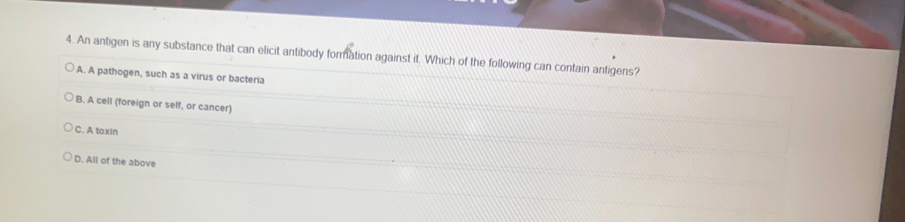 Solved An antigen is any substance that can elicit antibody | Chegg.com