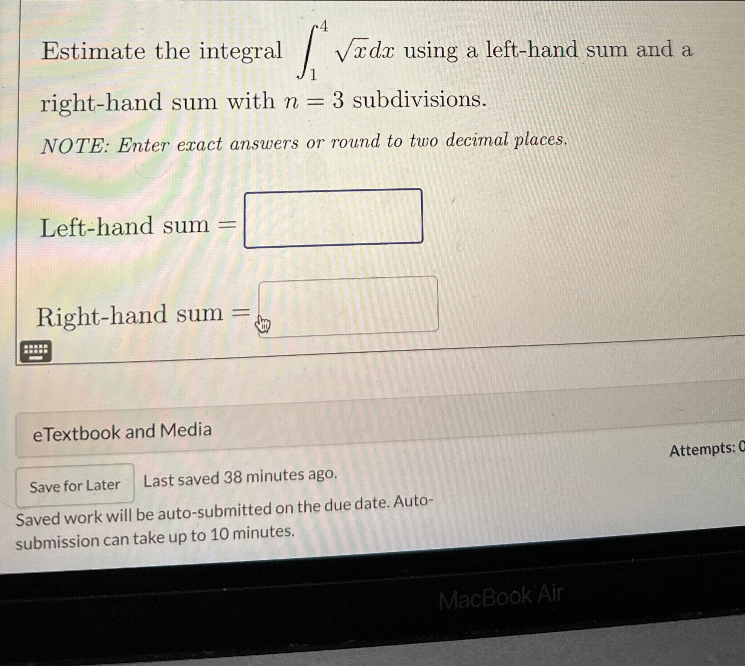Solved Estimate the integral ∫14x2dx ﻿using a left-hand sum | Chegg.com