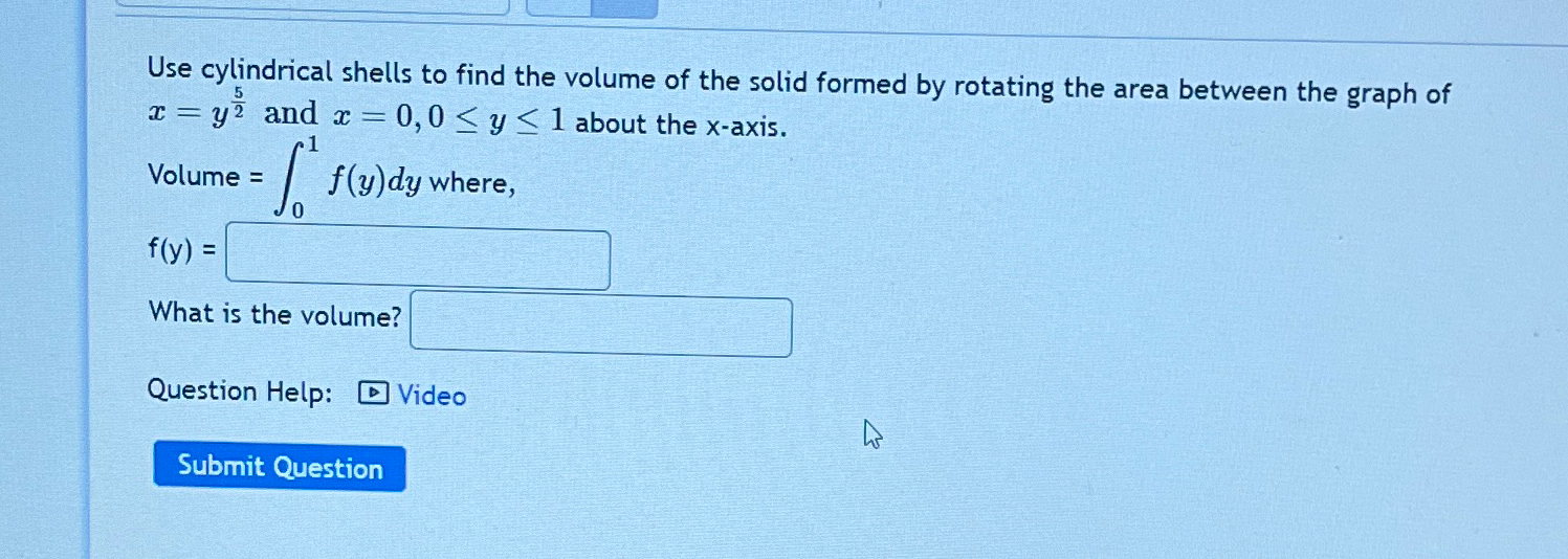 Solved Use cylindrical shells to find the volume of the | Chegg.com