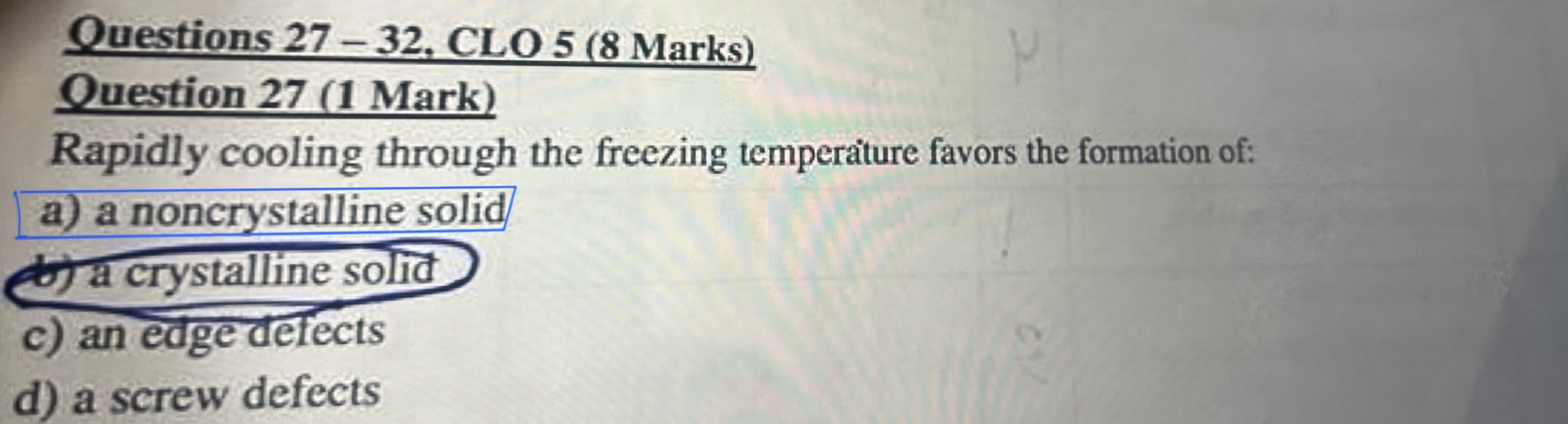 Solved Questions 27-32, ﻿CLO 5 (8 ﻿Marks)Question 27 (1 | Chegg.com