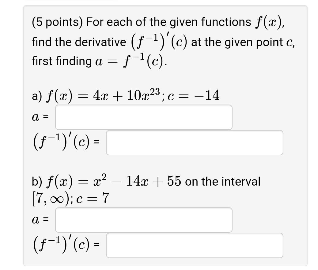 Solved (5 points) For each of the given functions f(x), find | Chegg.com