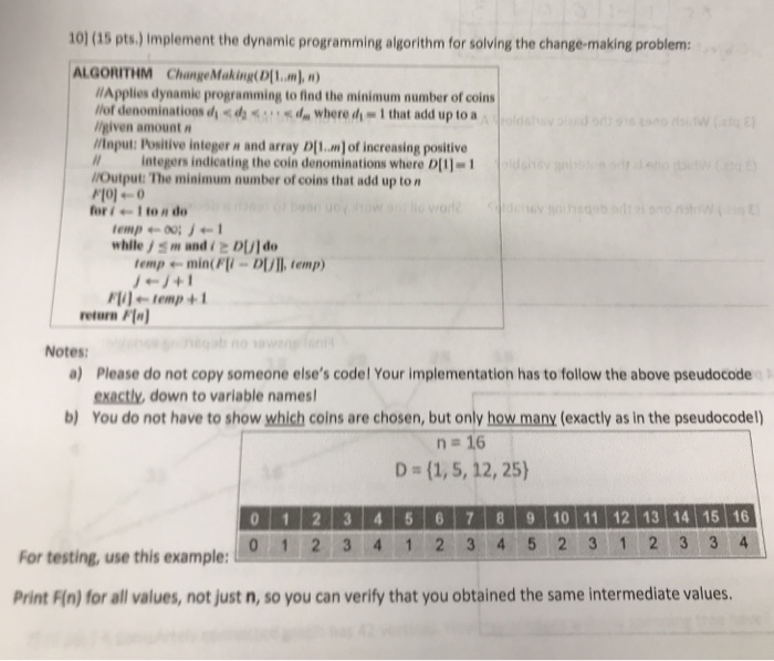 Solved 10) (15 pts.) Implement the dynamic programming | Chegg.com