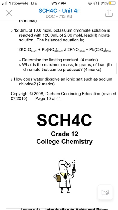 Solved ..il Nationwide LTE 8:37 PM ci 31% Х SCH4C - Unit 4r | Chegg.com