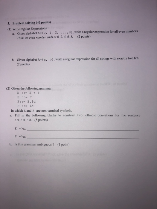 Solved 3. Problem solving (40 points) (1) Write regular | Chegg.com