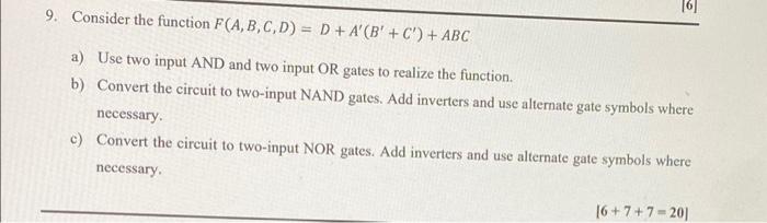 Solved [6] 9 Consider The Function F A B C D D