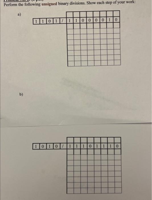 Solved Perform the following unsigned binary divisions. Show | Chegg.com