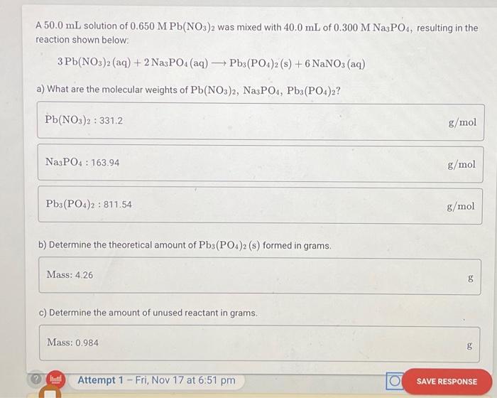 Solved A 50.0 mL solution of 0.650 M Pb(NO3)2 was mixed with | Chegg.com