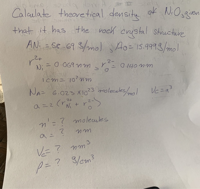 Solved Calculate theoretical density of Ni Os given that it | Chegg.com