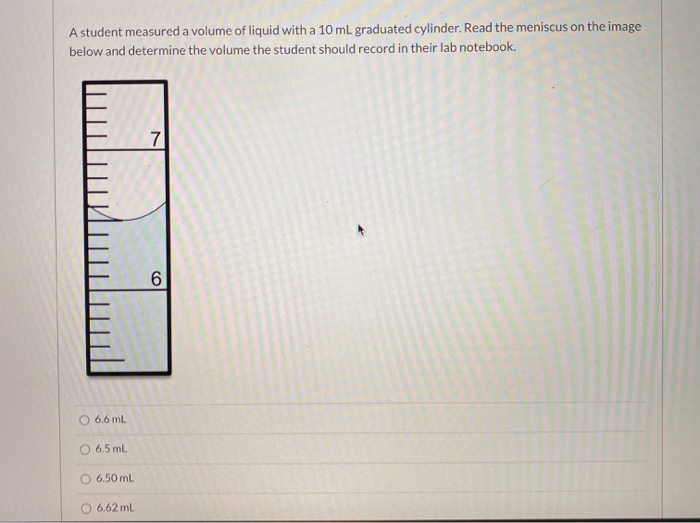 Solved A student measured a volume of liquid with a 10 mL | Chegg.com
