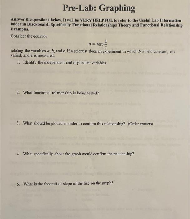 Solved Pre-Lab: Graphing Answer the questions below. It will | Chegg.com