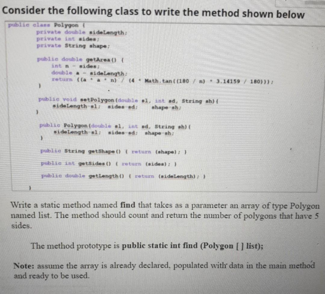 Solved Consider the following class to write the method | Chegg.com