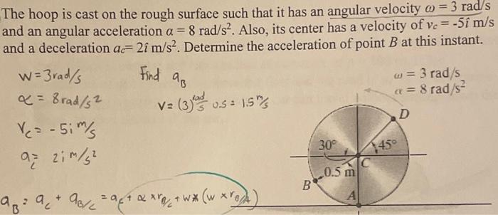 Solved The hoop is cast on the rough surface such that it | Chegg.com