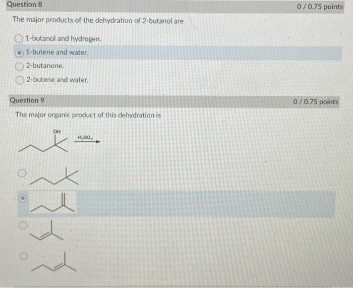 Solved Question 8 The major products of the dehydration of | Chegg.com