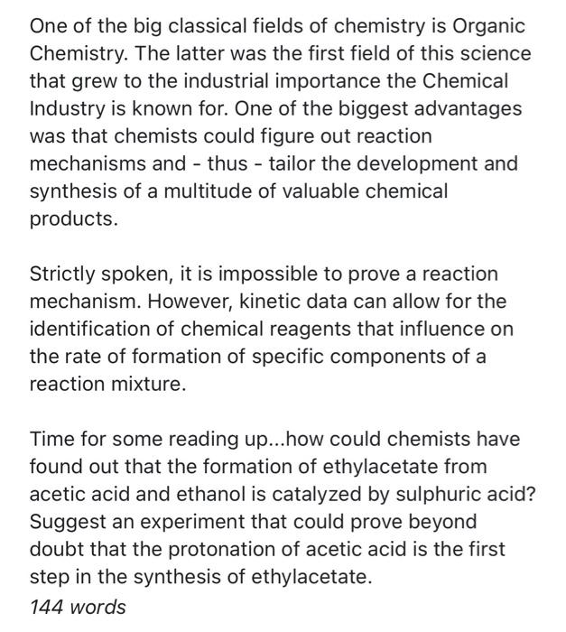 Solved One of the big classical fields of chemistry is | Chegg.com