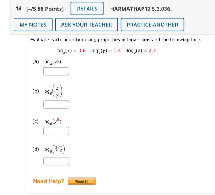 Solved Evaluate each logarithm using properties of | Chegg.com