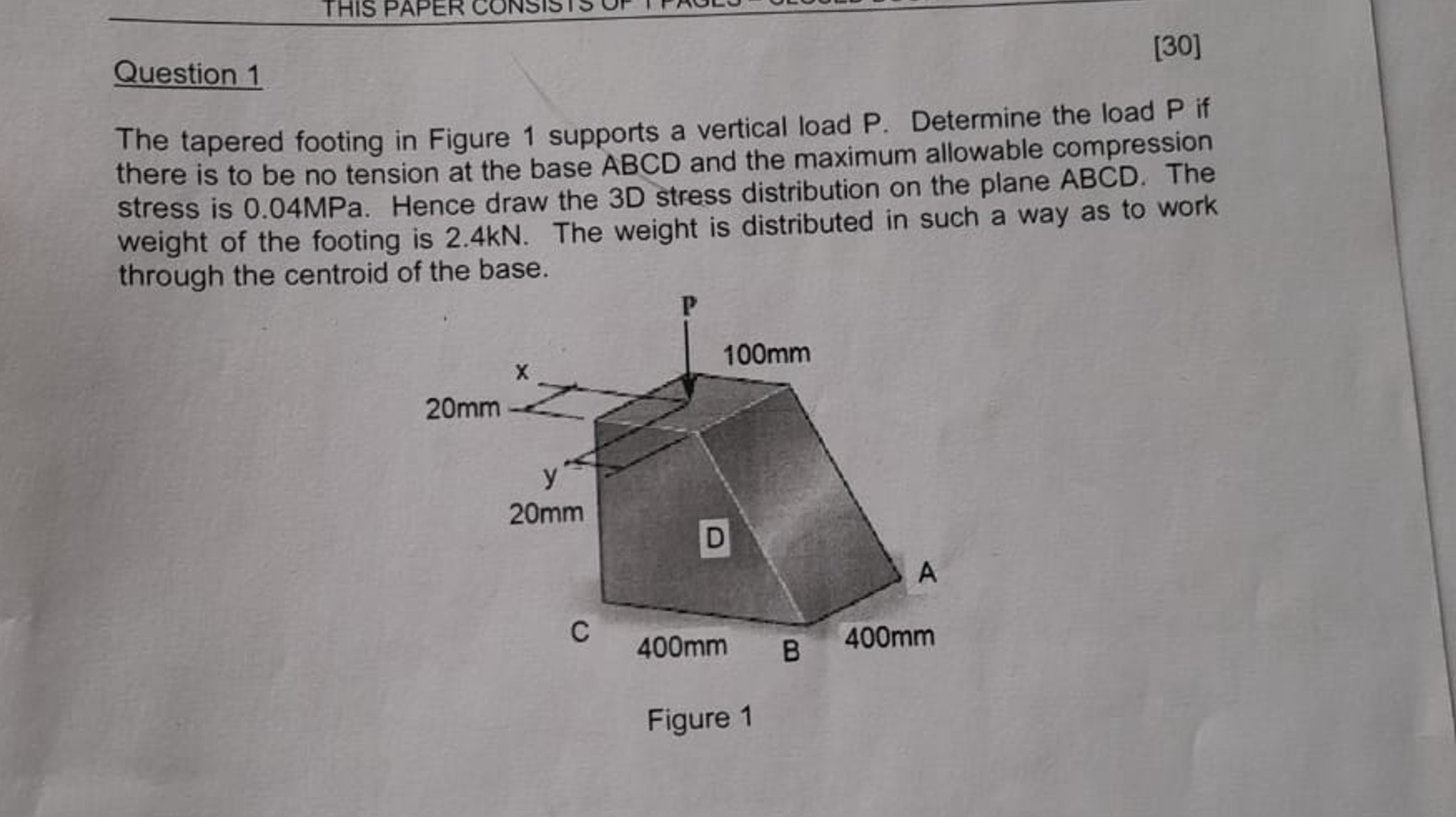 Solved Question 1The tapered footing in Figure 1 ﻿supports a | Chegg.com