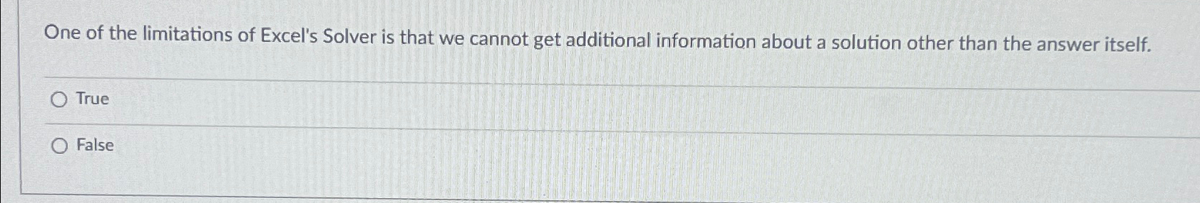 Solved One of the limitations of Excel's Solver is that we | Chegg.com