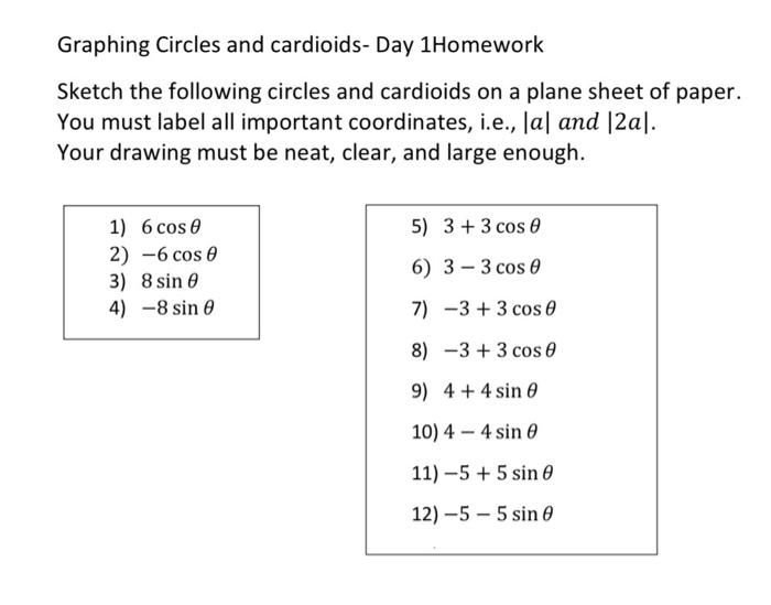 Graphing Circles and cardioids- Day 1 Homework Sketch | Chegg.com