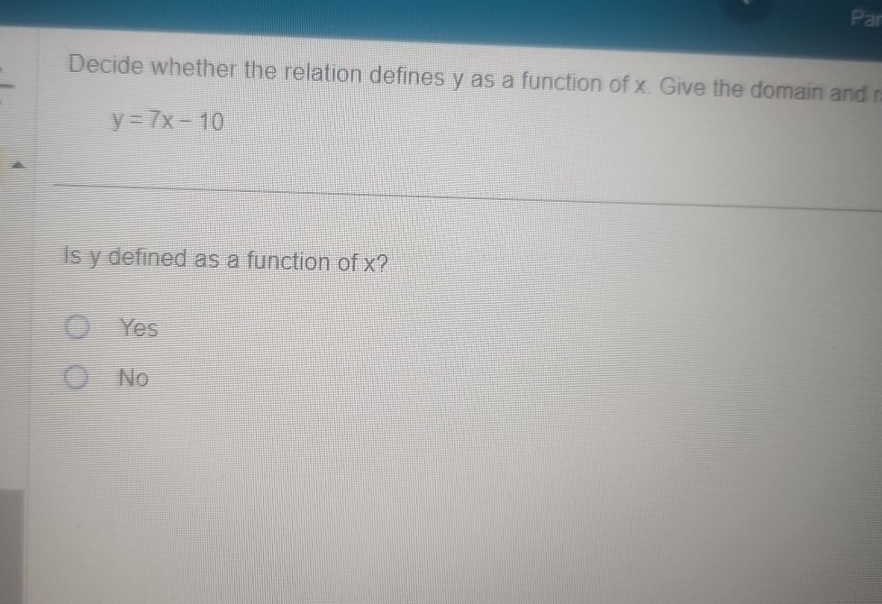 Solved Decide whether the relation defines y ﻿as a function | Chegg.com