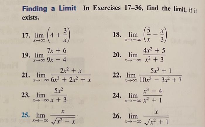Solved Finding a Limit In Exercises 17-36, find the limit, | Chegg.com