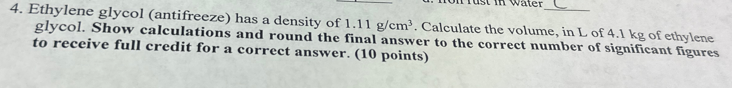 Solved Ethylene glycol (antifreeze) ﻿has a density of | Chegg.com