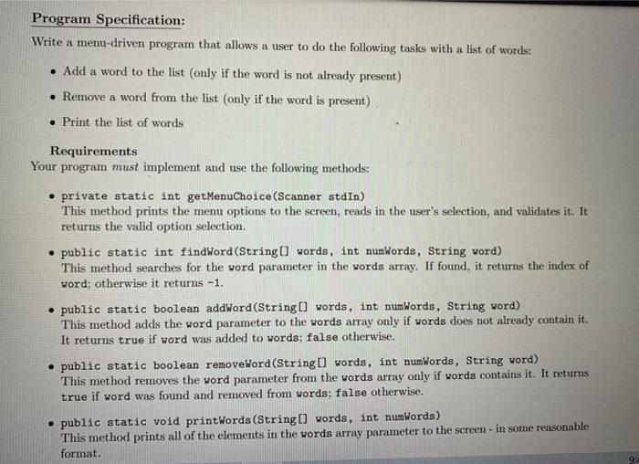 Solved Program Specification: Write a menu-driven program | Chegg.com