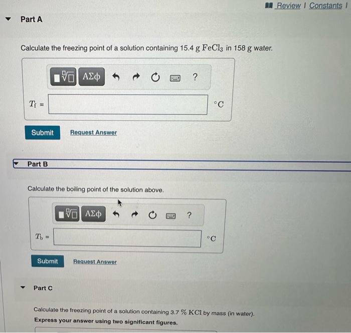 Solved Calculate the freezing point of a solution containing | Chegg.com