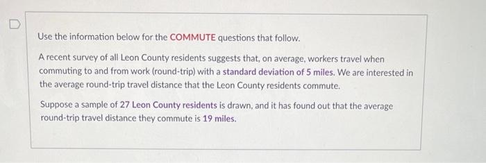 Solved Use the information below for the COMMUTE questions | Chegg.com